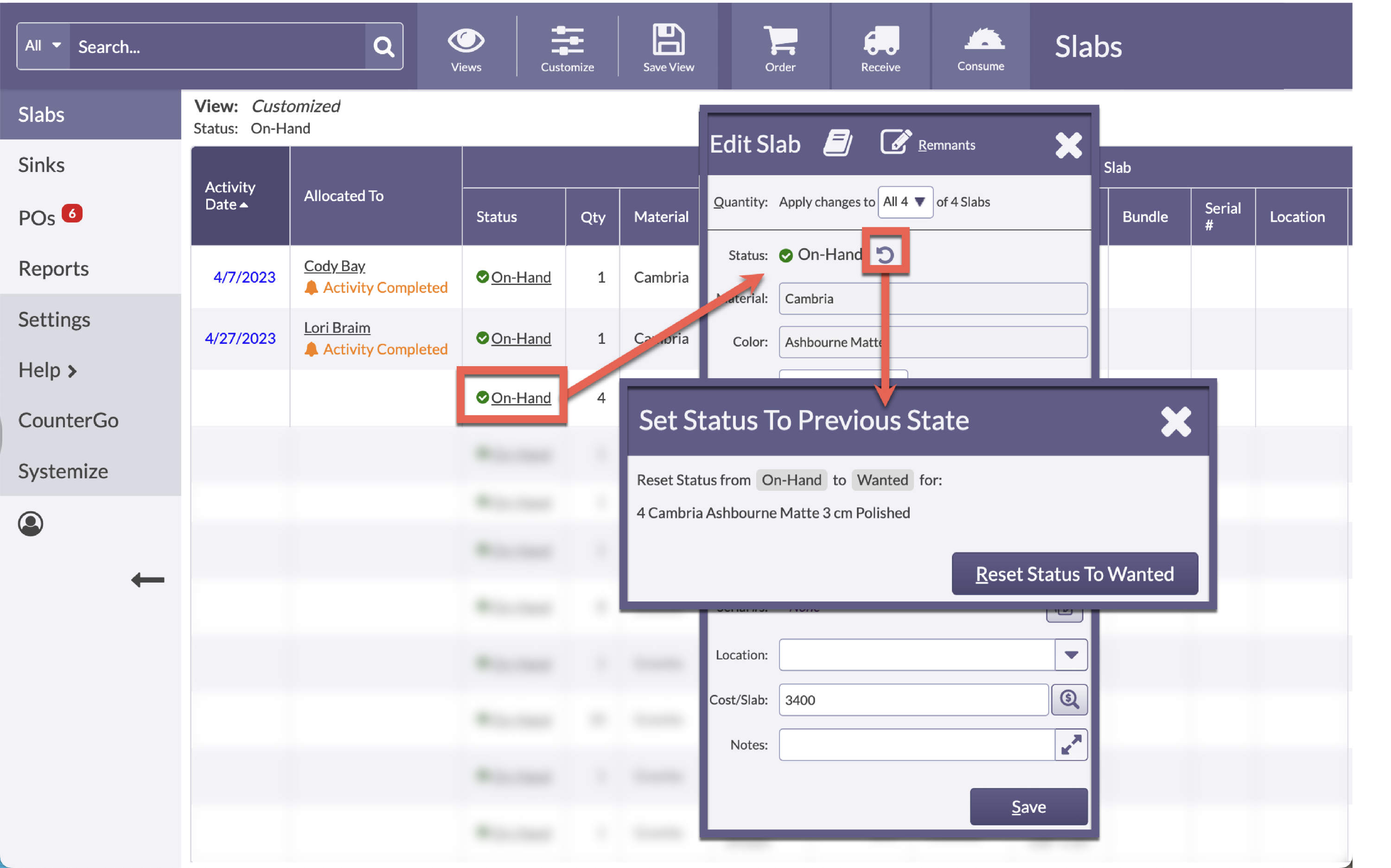 Revert A Slab Or Sink Status